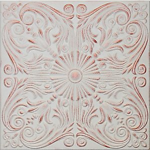 R39A White Satin Washed Copper 20x20 Amazing Styrofoam Tin Look Ceiling Tiles Easy to Glue Up On Any Type of Surface