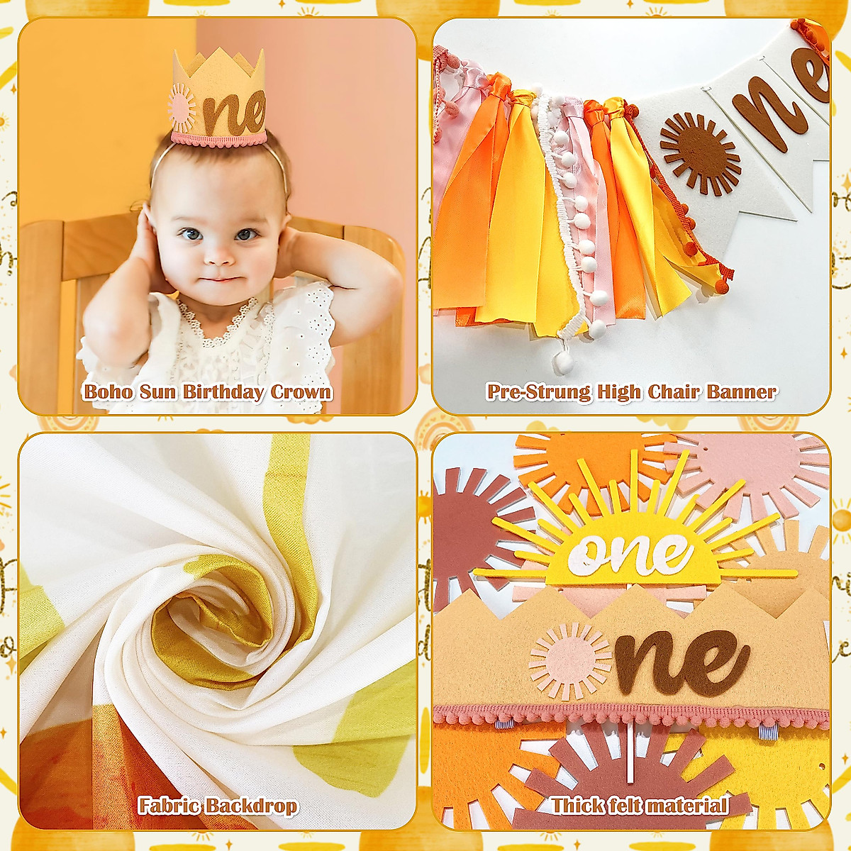 First Trip Around The Sun Birthday Decorations for Girl Boho Sun 1st Birthday Supplies First Trip Around The Sun Backdrop Balloons Garland Monthly Photo Banner Sun Theme 1st Birthday Party