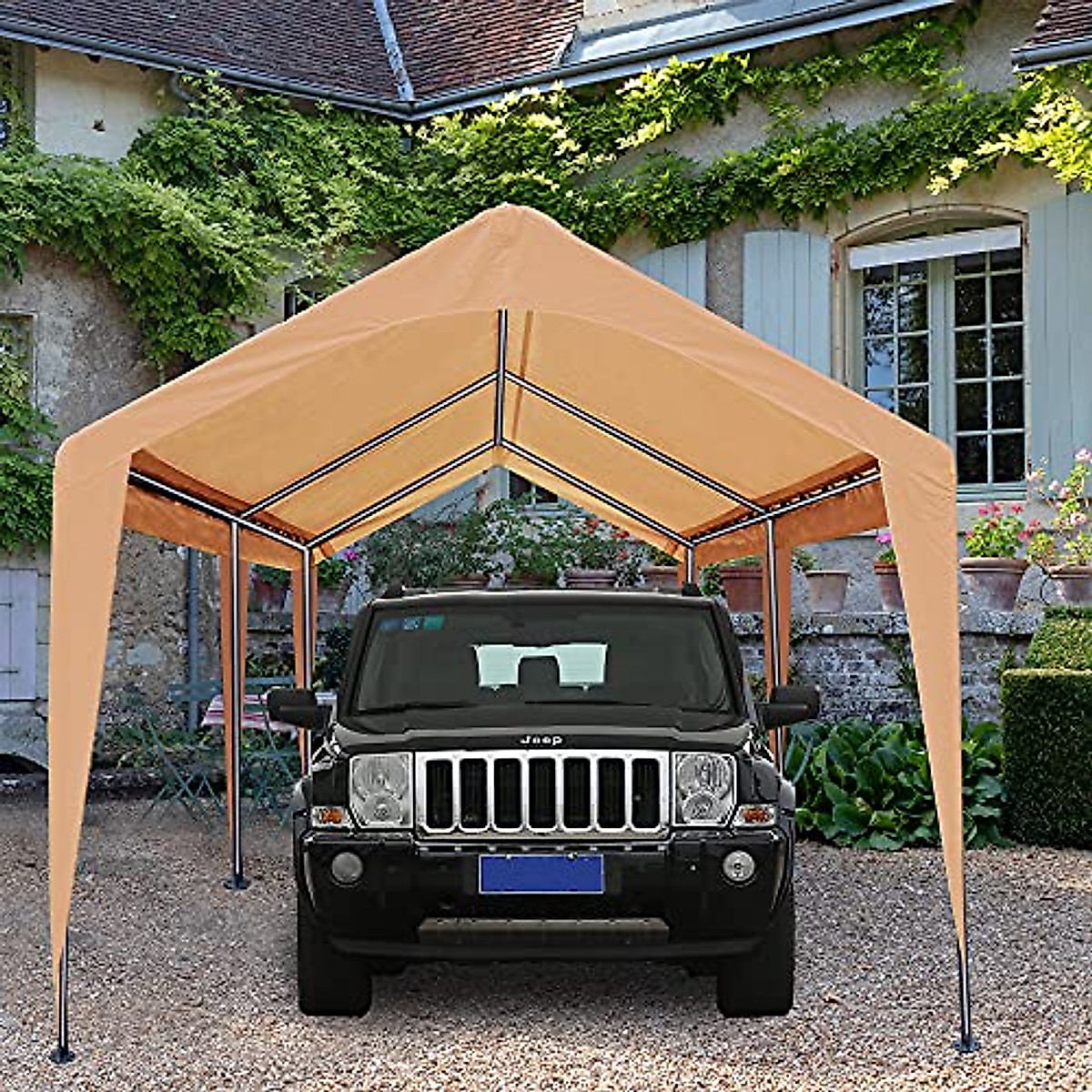 Abba Patio 10x20 ft Heavy Duty Carport Car Canopy Portable Garage Boat Shelter with Fabric Pole Skirts for Party, Wedding, Garden Outdoor Storage Shed 6 Steel Legs, Beige
