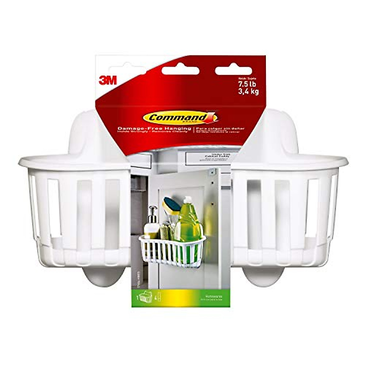 Command Under Sink Cabinet Caddy, Holds up to 7.5 lbs, 1-Caddy, 4-Strips, Organize Damage-Free & Large Caddy, Clear, with 4 Clear Indoor Strips, Organize Damage-Free