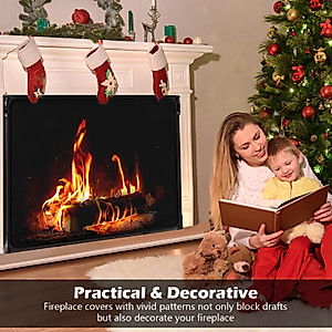 Magnetic Fireplace Cover for Inside Fireplace Stops Heat Loss, Fireplace Blanket Draft Stopper for Winter & Summer, Hot & Cold Air Blocker, Flame, 38”W X 31”H Insulated Fireplace Draft Cover