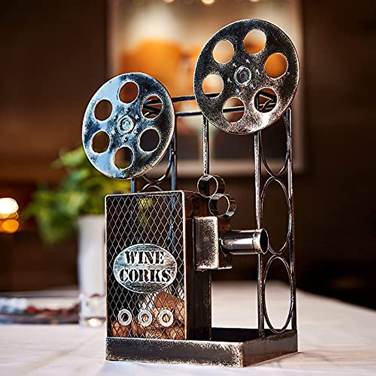 Aayla Tabletop Wine Rack – Retro Classic Movie Projector for Holding 3 Bottles with Cork Storage Perfect Wine Gift for Wine Lovers