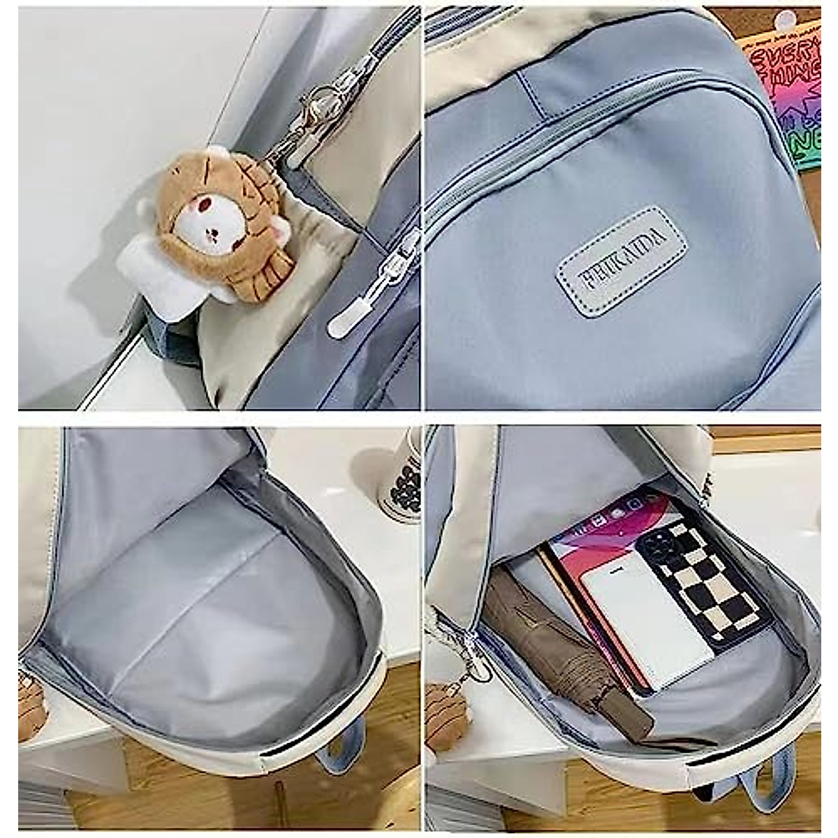 Aesthetic Backpack Cute Kawaii Backpack with Pendant 15.6 Inch College Cute Bookbag Laptop Bag Preppy Backpack (Pink,One Size)