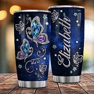 Wassmin Personalized Butterfly Stainless Steel Vacuum Insulated Tumbler With Lid - Custom Name 20 Oz 30 Oz Double Walled Insulated Coffee Cup for Gym Fitness Travel Office Use (Color 3)