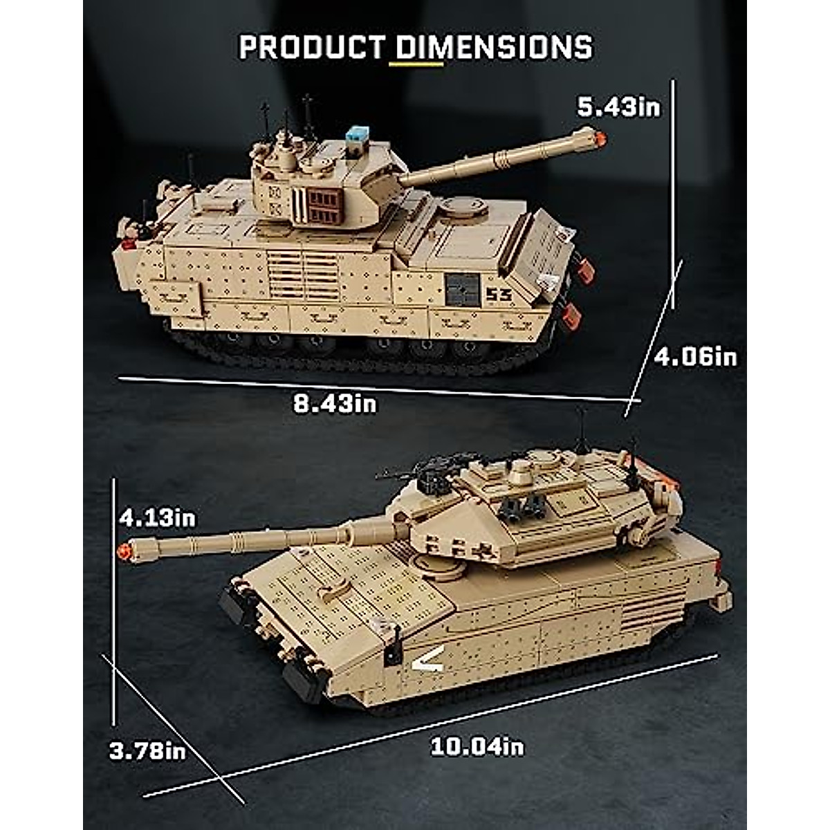 BOOLAKOS Merkava Mark IV, Convertible Merkava Mk4 Main Battle Tank and M2 Bradley Infantry Fighting Vehicle Model, 2 in 1 Military Building Block Set for Adult Gift Giving (659 Pieces)