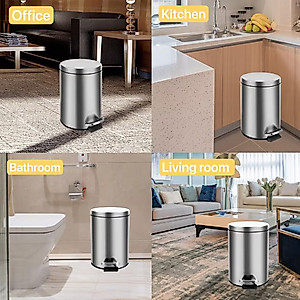 8 L /2.1 Gallon Round Trash Can with Step Pedal, Kitchen Trash Bin with Lid Dual Removable Liners Stainless Steel Garbage Can for Office Bathroom (Silver)