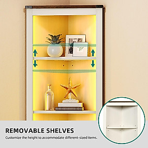 YITAHOME Corner Storage Cabinet with LED Light, Farmhouse Tall Corner Cabinet with Barn Door Design & Adjustable Shelf, Home Space Saver for Bathroom/Living Room/Laundry Room, White