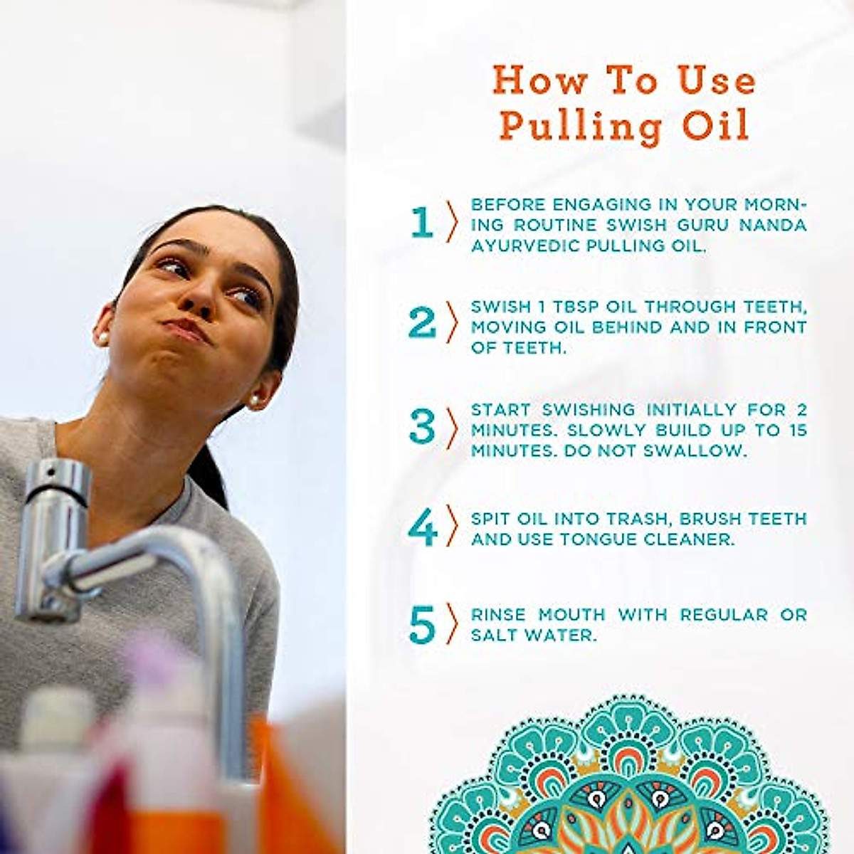 GuruNanda Original Oil Pulling Oil, Fluoride Free Vegan Natural Mouthwash & Advanced Formula Oil Pulling - Natural Coconut Oil Mouthwash with Essential Oils