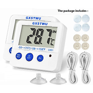 Fridge Freezer Thermometer Max/Min Memory LXSZRPH High & Low Temperature Alarms Settings with LED Indicator Digital Refrigeration Thermometer with Magnetic,Stander (WhiteMeter2pack)