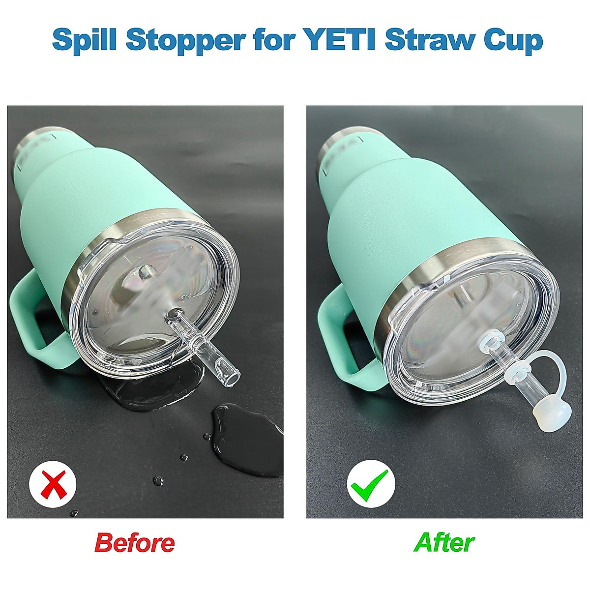 LUOLAO Silicone Spill Stopper Compatible with YETI Straw Cup, Mug Tumbler Accessories Including 2 Straw Cover Topper Cap, 2 Leak Proof Stopper