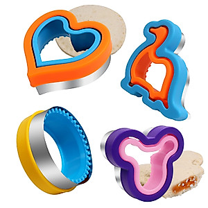 Uncrustable Sandwich Cutter and Sealer for Kids - Fangze 4 Pcs Decruster Cookie Maker Shapes Lunch Bread Mold Stainless Steel