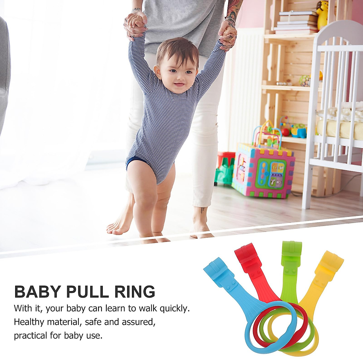 4pcs Baby Toddler Crib Pull Ring Baby Bed Stand Up Rings Kids Best Walking Training Tool,Random Color