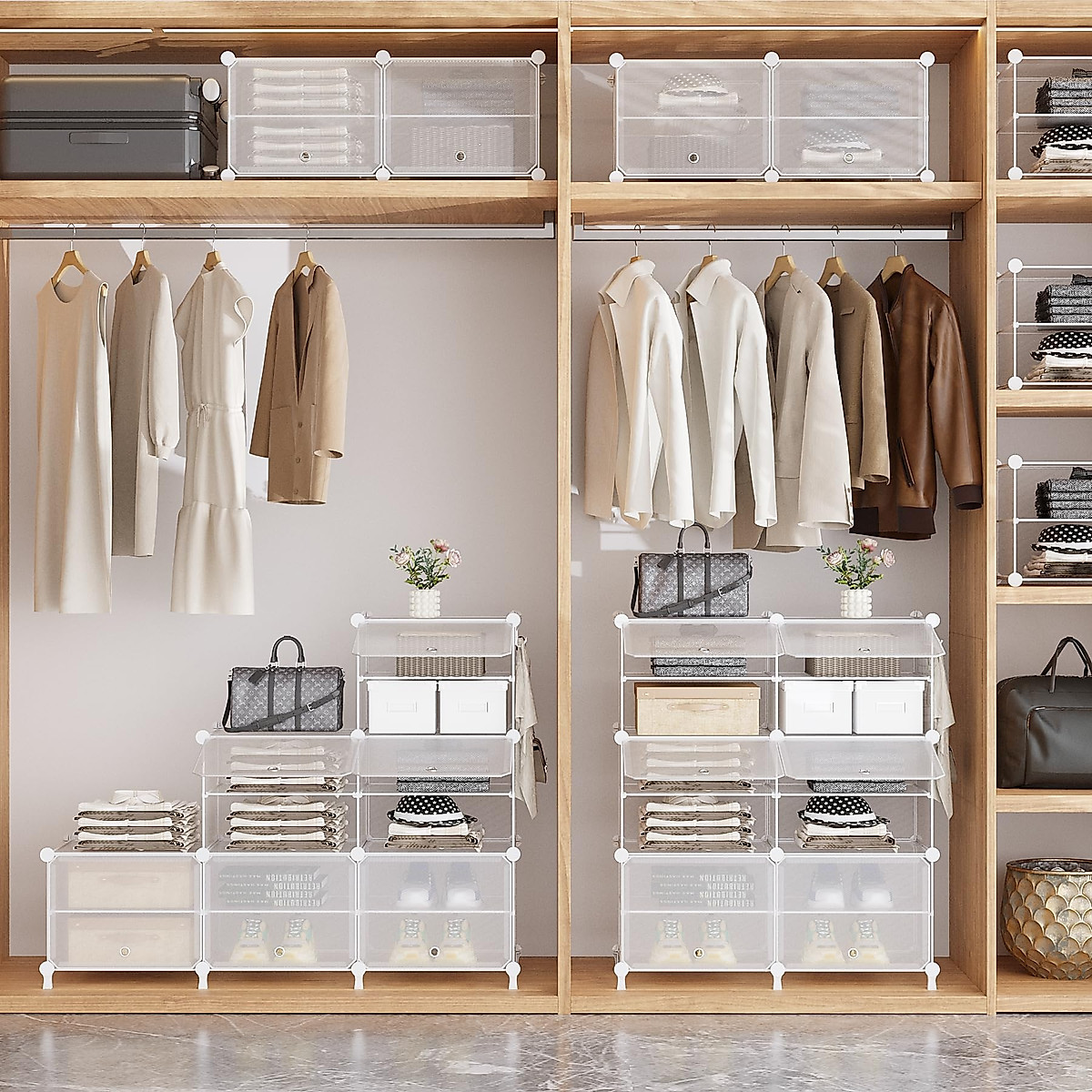 AWTATOS Shoe Rack, 6 Tier Shoe Storage Cabinet with Door, 24 Pair Shoe Organizer Shelves for Closet Hallway Bedroom Entryway, Transparent Twill