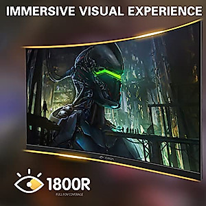 CRUA 27" Curved Gaming Monitor, QHD(2560x1440P) 144Hz/165Hz 99% sRGB Professional Computer Monitors, Support AMD FreeSync, Wall Mountable Installs(HDMI, DP)-Black
