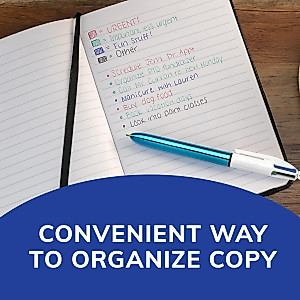 BIC 4-Color Shine Ball Pen, Medium Point (1.0 mm), Metallic Barrel, Assorted Inks, 2 Count