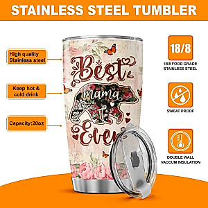 Best Mama Ever, Tumbler 20 Oz With Lid And Straw, Mama Bear Gifts, Mom Day Handle For Mother Mothers Women Funny Insulated Cups Tumblers Coffee