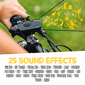 Hornit Mini, Bike & Scooter Horn and Safety Light for Children and Kids, 25 Sound Effects, 6 Light Modes: White Safety Light and Funky Green Light, Black/Black
