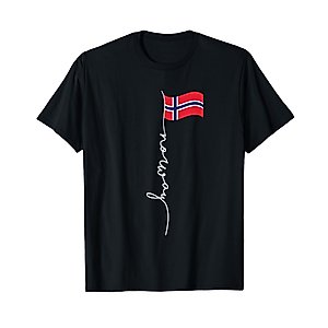 Family Heritage Gifts Norway Signature Flag Pole - Patriotic Norwegian Flag T-Shirt, Black, Small