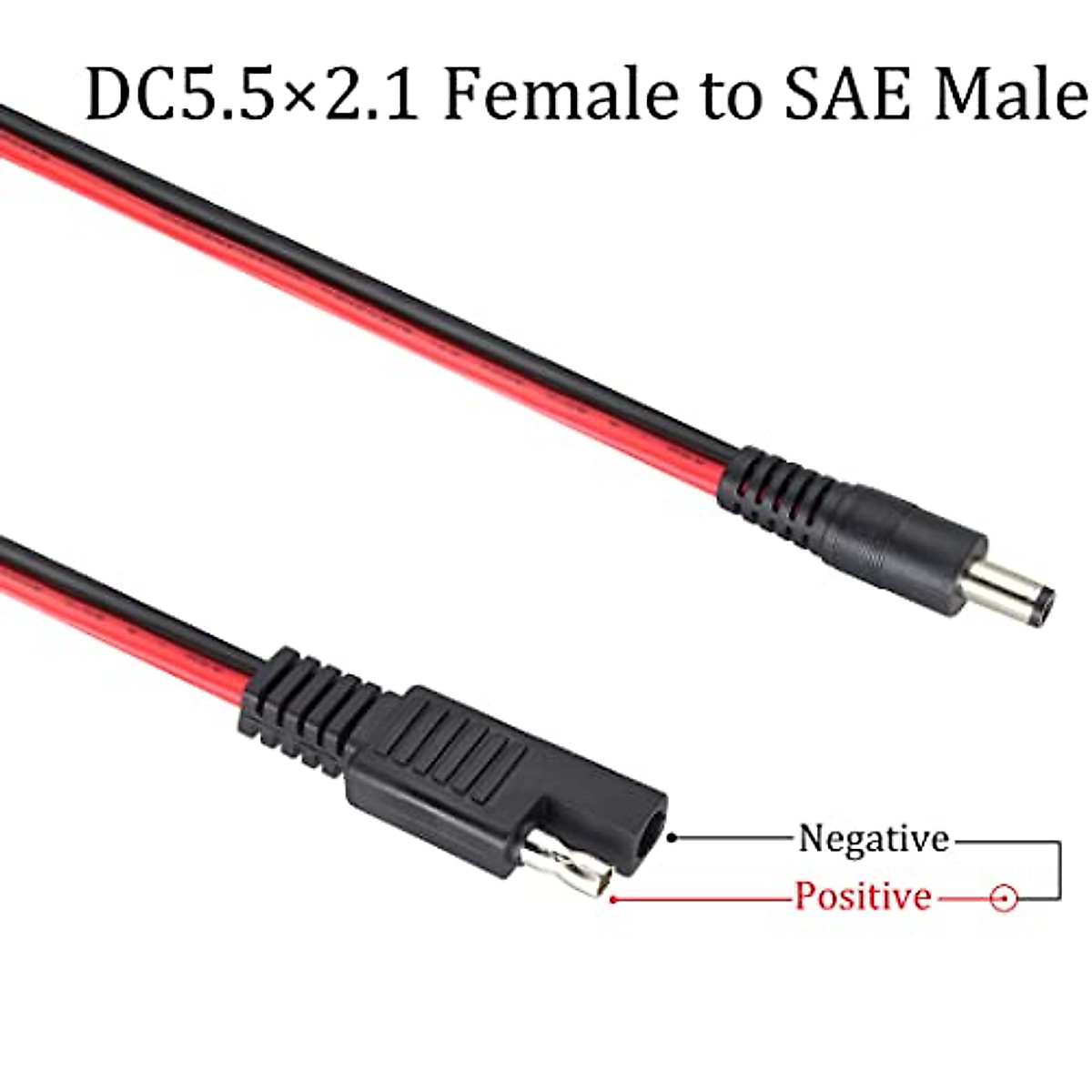 HCFeng 2Pack SAE to DC Adapter Cable SAE Plug to DC 5.5mmx2.1mm Male Connector Cables with SAE Polarity Reverse Adapter & DC8/6.5/5.5/4.0/3.5(mm) Adapters for Solar Battery Panel (14AWG 2ft/60cm)