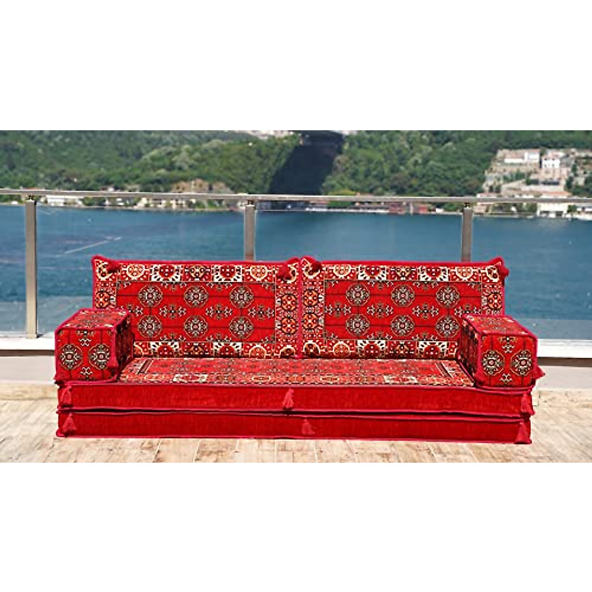 Sleeper Sofa, 8" Thickness Red Arabic Sofa Floor Seating Set, Pallet Sofa, Floor Cushions, Sectional Sofa, Arabic Majilis, Ottoman Couch