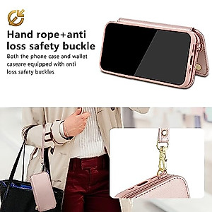 CIVICASE 2 in 1 Wallet Case for iPhone 13 / iPhone 14,Magnetic Detachable Flip Folio Phone Case,RFID Card Protection,6 Card Slots Zipper Pocket,Wireless Charging Compatible Magsafe [Rose Gold]