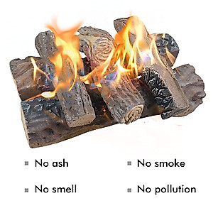 JP OutdoorGas Fireplace Logs Large 5 Pieces Artificial Realistic Ceramic Wood Logs for Indoor Outdoor Fireplace Fire Pits