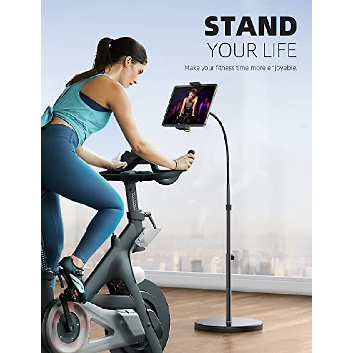 Lamicall Tablet Floor Stand - Gooseneck Swivel Holder Mount with Adjustable Height & 10.6lb Stable Base, Compatible iPad Mini Air Pro 12.9/9.7, Galaxy Tab, Kindle, Cell Phones (4.7''-13'')