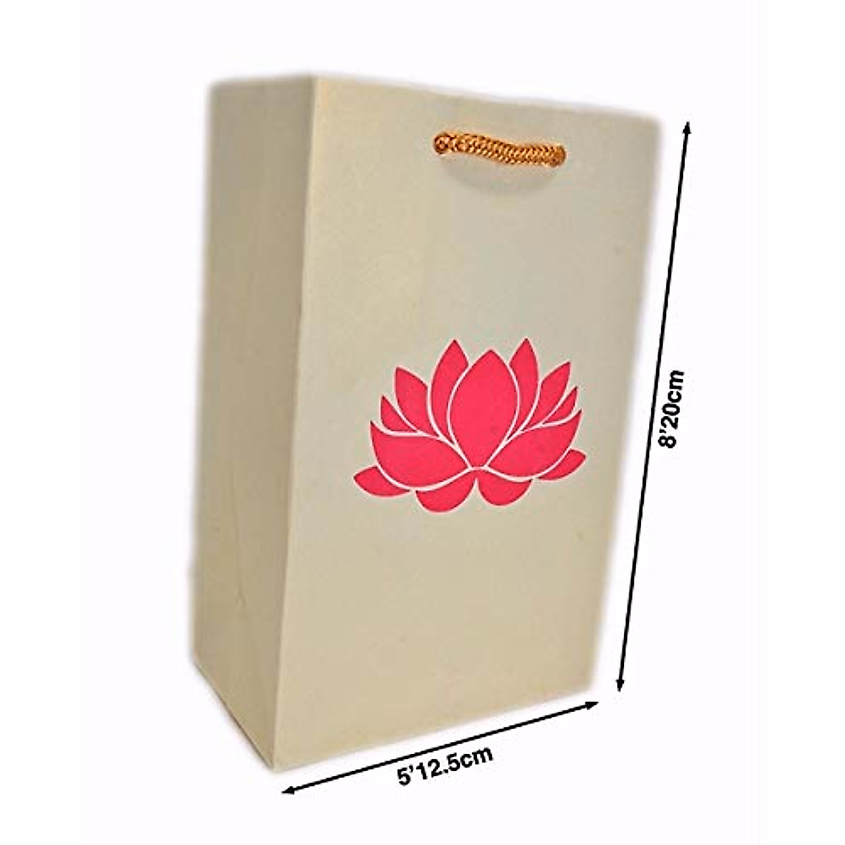 Desi Favors Lotus Gift Bags - Lotus Printed Paper Gift Bags for Christmas Weddings Birthdays Pooja/Puja Return Gifts Shagun Gift Bags - 7.4x4.7x3.14 Inch (Pack of 8)