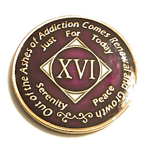 Recovery Line 16 Year NA Deep Purple & Gold Tri Plate Medallion -Chip, Coin, Token