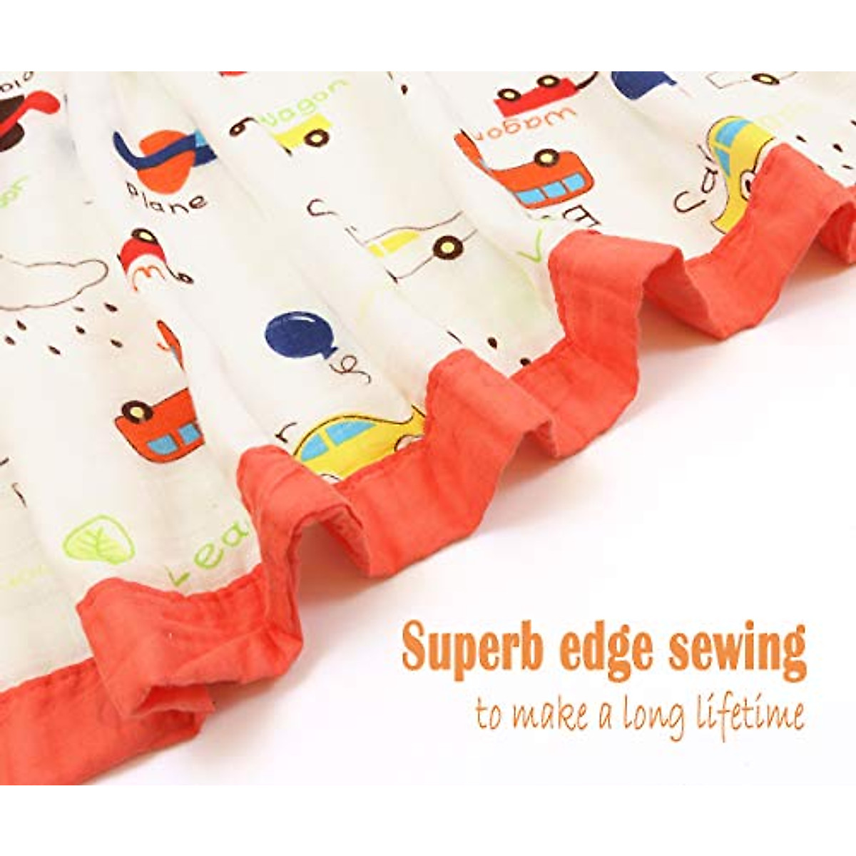 Coral Red Muslin Baby Blanket, Ultra Soft Hypoallergenic Baby Quilts, Unisex Baby Swaddle Wrap, Oversized 43 X 45 inchs (Car Bus)