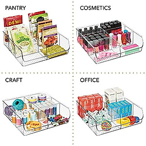 mDesign Plastic Food Storage Wide Bin Organizer with 6 Compartments for Kitchen Cabinet, Pantry, Shelf, Drawer, Fridge, Freezer Organization - Holds Snack Bars - Ligne Collection - 4 Pack - Clear