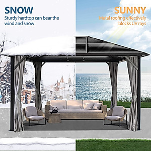 QZEN 10' x 12' Patio Hardtop Gazebo, Outdoor Canopy Gazebo with Netting, Metal Gazebo for Patio, Lawn, Garden, Deck, Outdoor Party…