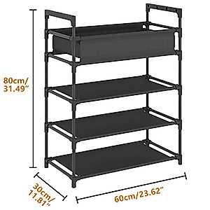 Calmootey 4-Tier Stackable Freestanding Shoe Rack, 2-in-1 Plus Storage Bag Sturdy Shoe Shelf, Non-Woven Fabric Entryway Shoe Shelf with Storage Organizer