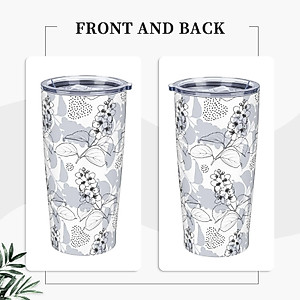JASROTAO Gray Flower Tumbler,Flowers 20oz Stainless Steel Insulated Travel Tumbler,Travel Coffee Mug with Lid and Straw Water Bottle Drink Tumbler Cups Gifts for Women Men Lovers