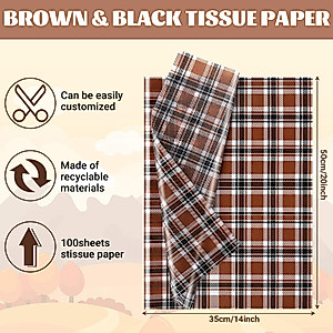 Bolsome 100 Sheets 20 * 14 Inches Brown Buffalo Plaid Gift Wrapping Paper Vintage Fall Tissue Paper for Gift Bags Rustic Art Tissue Paper for Birthday Thanksgiving Day Autumn Holidays Party DIY Craft