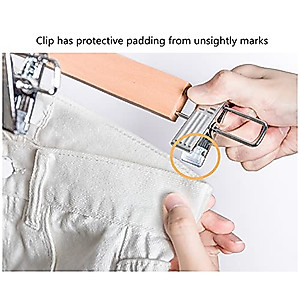 Amber Home 14.17" Solid Natural Wooden Pant Skirt Hangers 10 Pack, Bottom Hangers for Slacks Trousers Jeans with 2-Adjustable Anti-Rust Clips (Natural, 10 Pack)