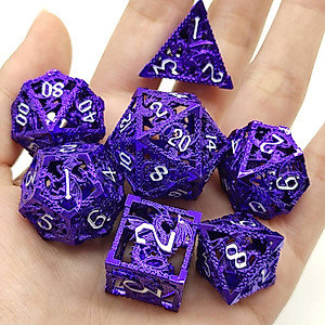 Hollow Metal DND Dice Set/Dungeons and Dragons Accessories/D and D Dice Starter Kit/Role Playing Game Dice/Dragon Dice Game Set D&D /D4 D8 D10 D12 D20 (Purple)