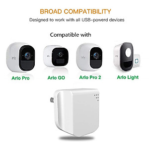 Taken 6ft Power Extension Cord Cable, 3.0 Power Plug Adapter, Quick Charging Cable Compatible with Arlo Pro & Pro 2, Arlo Go, Other Smart Security Home Camera, 1 Set, White