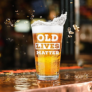 LIGHTEN LIFE Old Lives Matter Beer Glass 16 oz,Unique Pint Glass in Valued Barrel Box,Birthday or Retirement Beer Glass Gfit for Dad,Grandpa,Senior Citizen,Old Men Women
