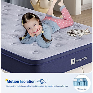 Avenco Twin XL Mattresses, Hybrid Mattress Twin XL, 10 Inch Twin XL Mattress Medium Firm for Pressure Relief and Sound Sleep, Wrapped Coils and CertiPUR-US Foam, Soft Breathable Fabric