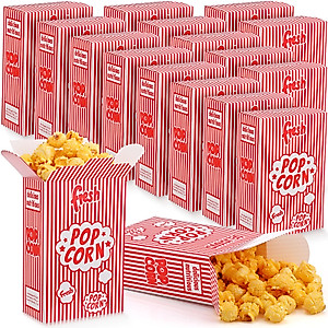 Ireer 200 Pcs 0.75 oz Popcorn Boxes, Close Top Popcorn Containers for Movie Party, Bulk Red and White Striped Paper Popcorn Boxes for Popcorn Machine Theater Night Party Carnival Circus Party Supply