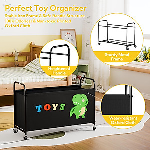 GRANNY SAYS Toy Box for Boys Girls, Large Toy Chest Storage with Wheels, Metal Kids Toy Storage Organizer for Stuffed Animals, 135L Kids Toy Bins for Bedroom, Living Room, Nursery, Black