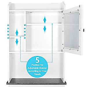ZenStyle Over The Toilet Storage Cabinet Wood Bathroom Spacesaver Storage Organizer with Adjustable Shelves, Tempered Glass Door and Cubby, Soft White