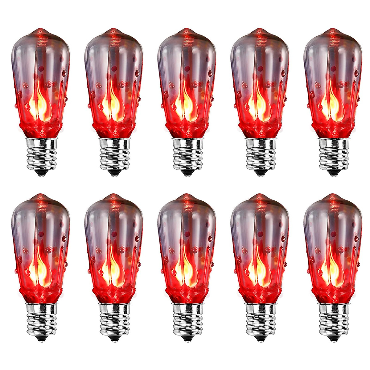 10 Pack Halloween Flicker Flame Replacement Bulbs, ST40 Halloween Bloody Drop Bulbs with Red Flickering Flame for Outdoor String Lights Halloween Party Haunted House, 1W E17 Intermediate Base Bulb