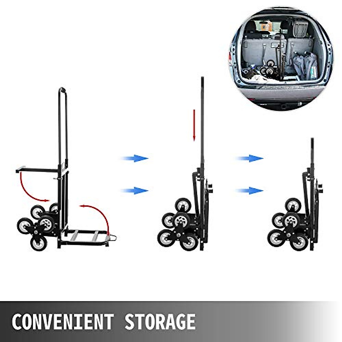VEVOR Stair Climbing Cart 330lbs Capacity, Portable Folding Trolley with 6 Wheels, Stair Climber Hand Truck with Adjustable Handle for Pulling, All Terrain Heavy Duty Dolly Cart for Stairs