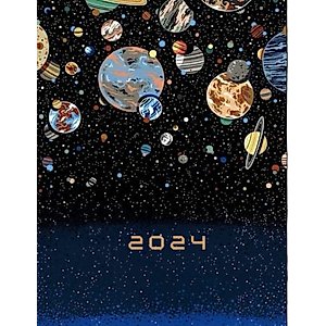 2024 Diary: A4 Week To View-January 2024 to December 2024 Daily Planner Organiser Calendar Overview-Dated From January To December-planets Cover