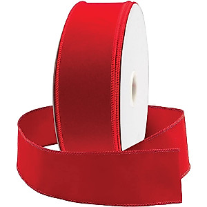 Red Velvet Ribbon Wired Christmas Ribbons 2.5 Inch Wide Wired-Edge Trim - Floral & Gift Wrapping Bow, Indoor Outdoor Christmas Tree Bows/Winter Wedding Ribbons Xmas Trees Crafts & Gifts (10)