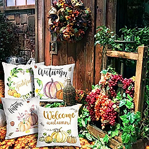 Fall Decor Pillow Covers 18x18 Set of 4 for Fall Decorations,Thanksgiving Decorations Outdoor Farmhouse Pumpkin Decor Throw Pillows Cover Grateful Autumn Decorative Pillow Cases Cushion Case for Couch