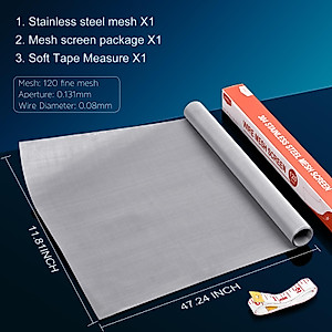 ARRITZ Woven Wire 120 Mesh 304 Stainless Steel for Filter Mesh, Filtration Cloth, 11.81x47.24inch