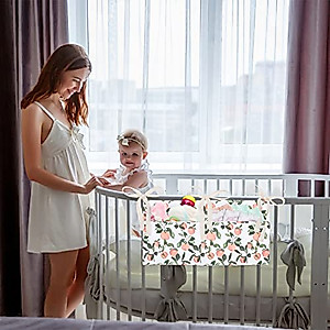 Baby Crib Organizer Cot Caddy Bed Storage Bag 2 Pockets Bedside Hanging Diaper Nursery Organizer for Diapers Toys Clothing (Orange)